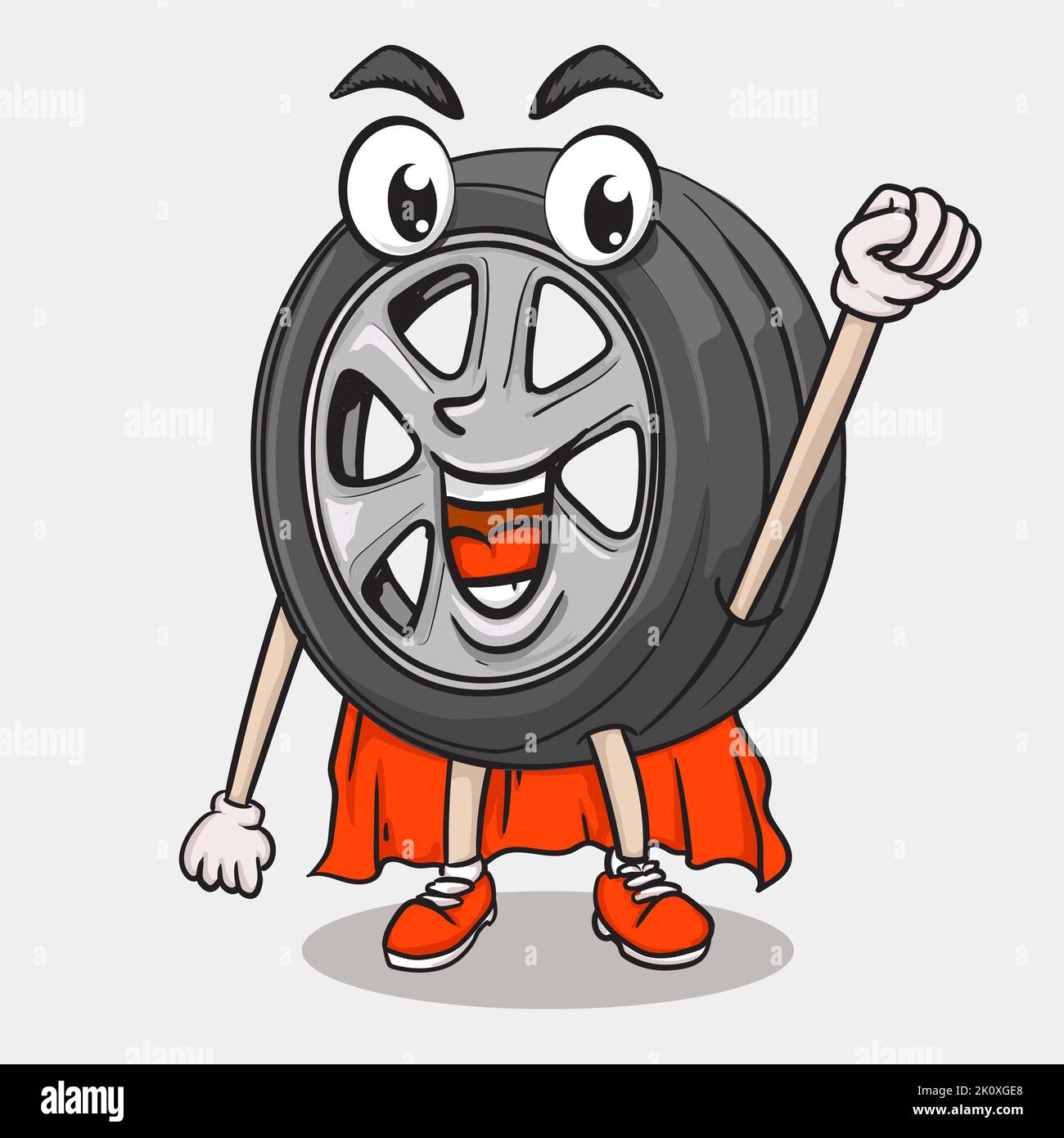 smile face tyre super hero get ready to fly character. funky tire ...