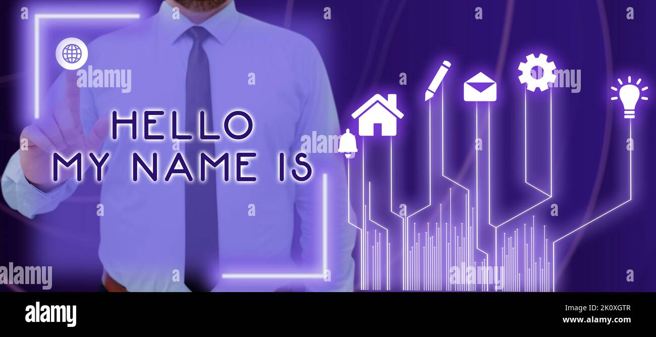 Writing displaying text Hello My Name Isintroducing yourself to new people workers as ...