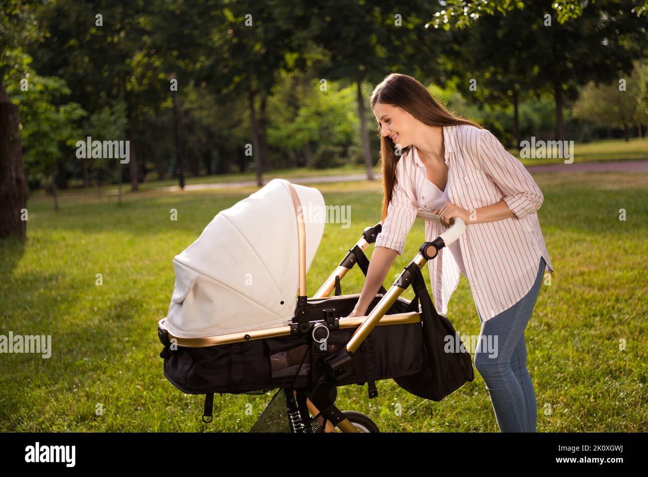 Photo of charming loving lady mommy make infant prenatal kid comfort ...