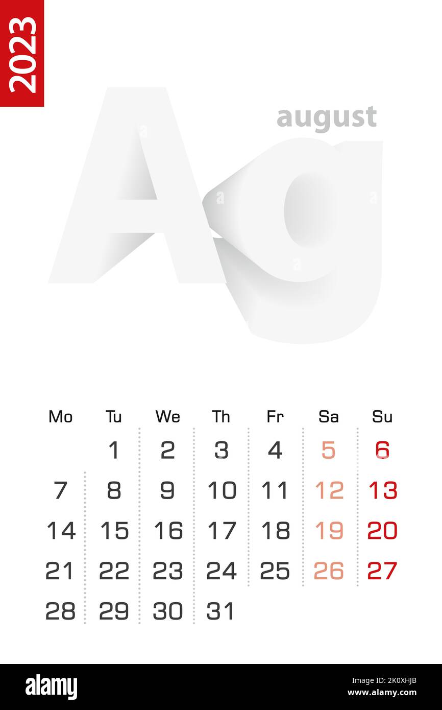 Minimalist calendar template for August 2023, vector calendar in ...