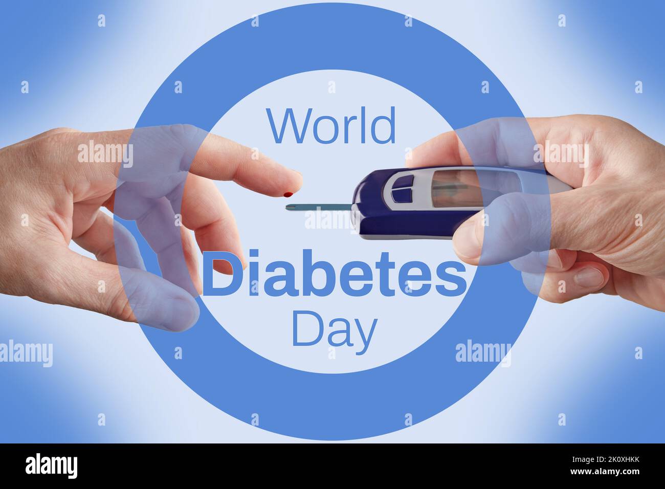 Taking a blood sample to measure glucose levels against the background ...