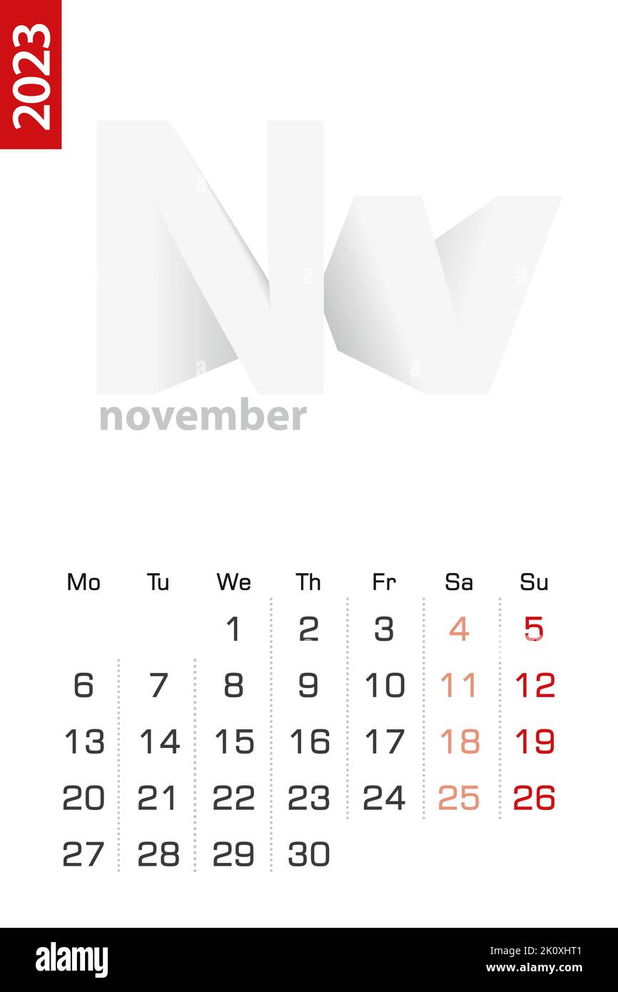 Minimalist calendar template for November 2023, vector calendar in ...