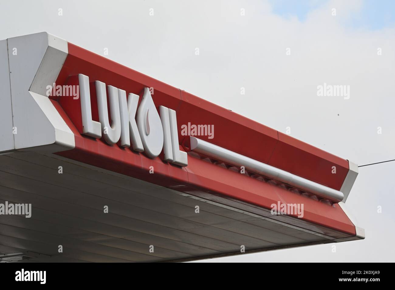 Eupen, Belgium. 10th Sep, 2022. Logo, lettering of LUKOIL, a Russian ...