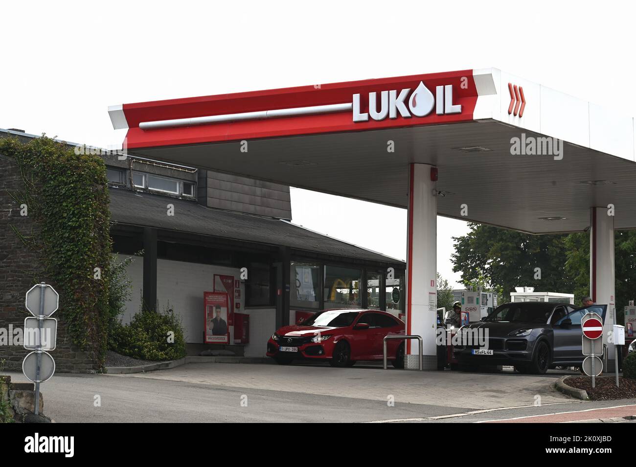 Eupen, Belgium. 10th Sep, 2022. Logo, lettering of LUKOIL, a Russian ...