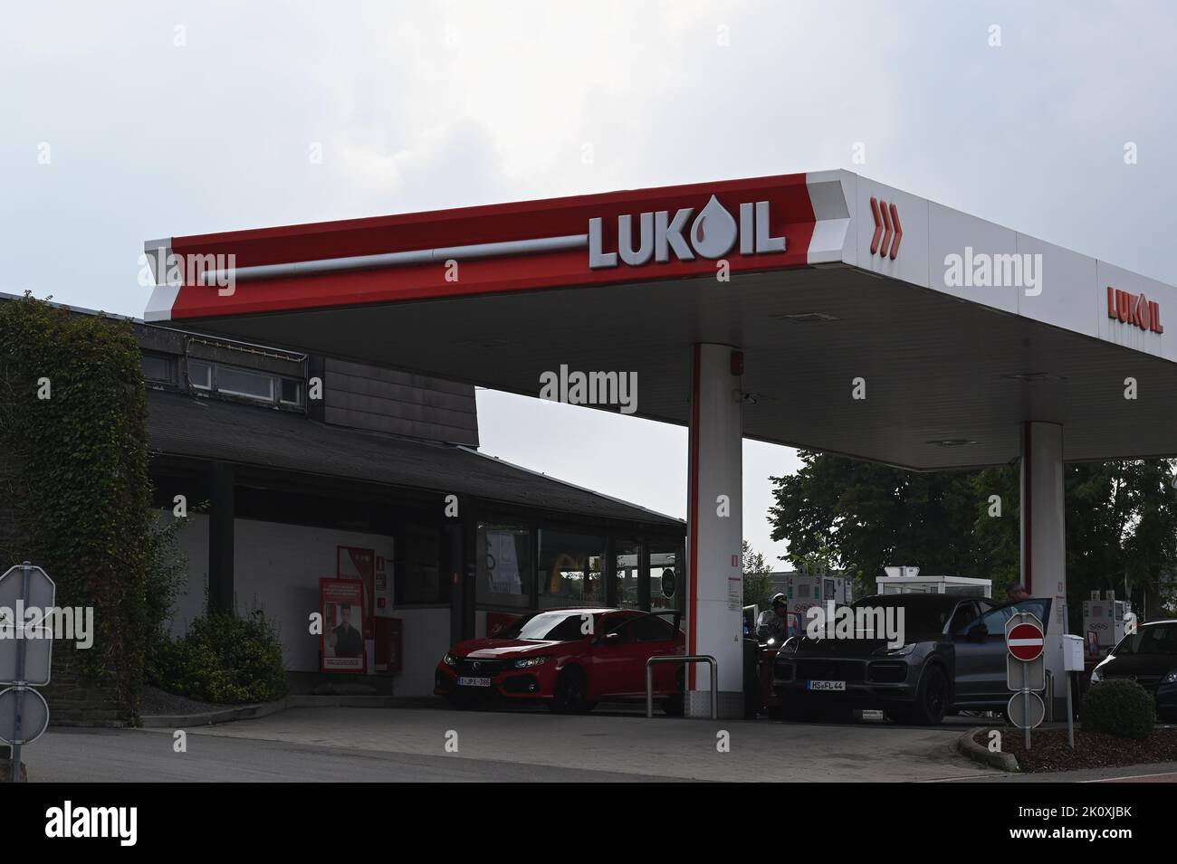 Eupen, Belgium. 10th Sep, 2022. Logo, lettering of LUKOIL, a Russian ...