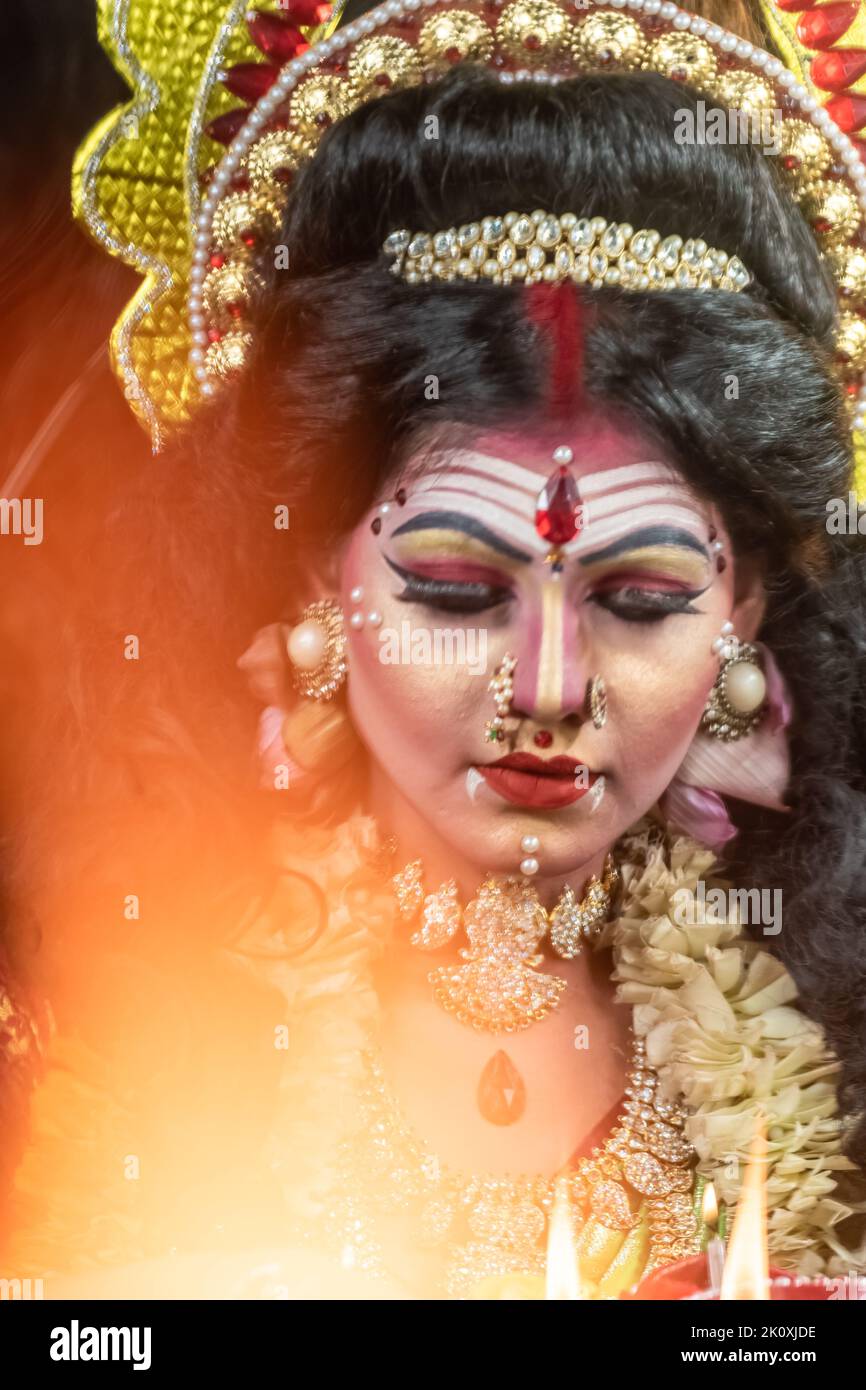 Agomoni concept photo shoot,Woman face with perfect makeup like goddess ...