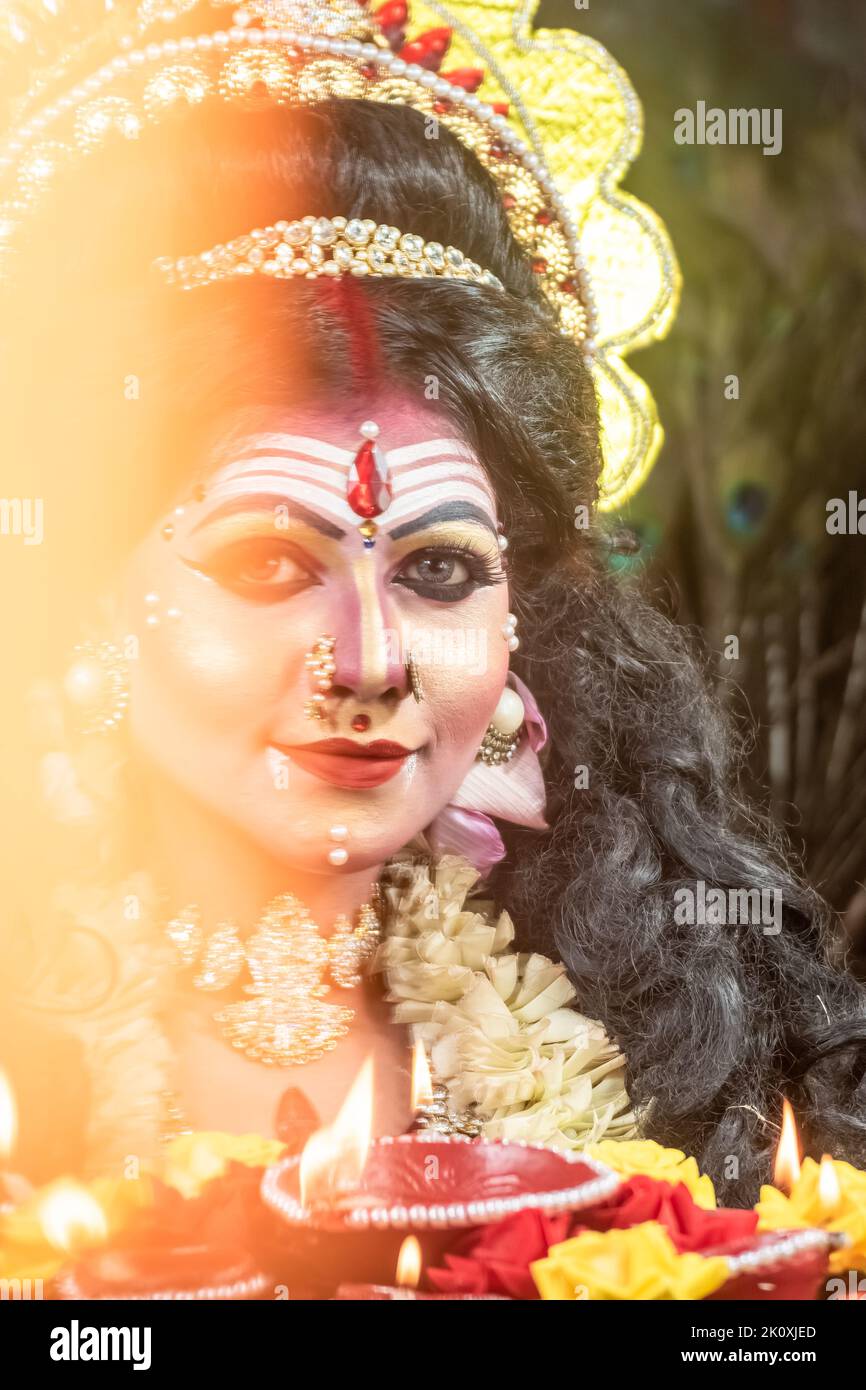 Agomoni concept photo shoot,Woman face with perfect makeup like goddess ...