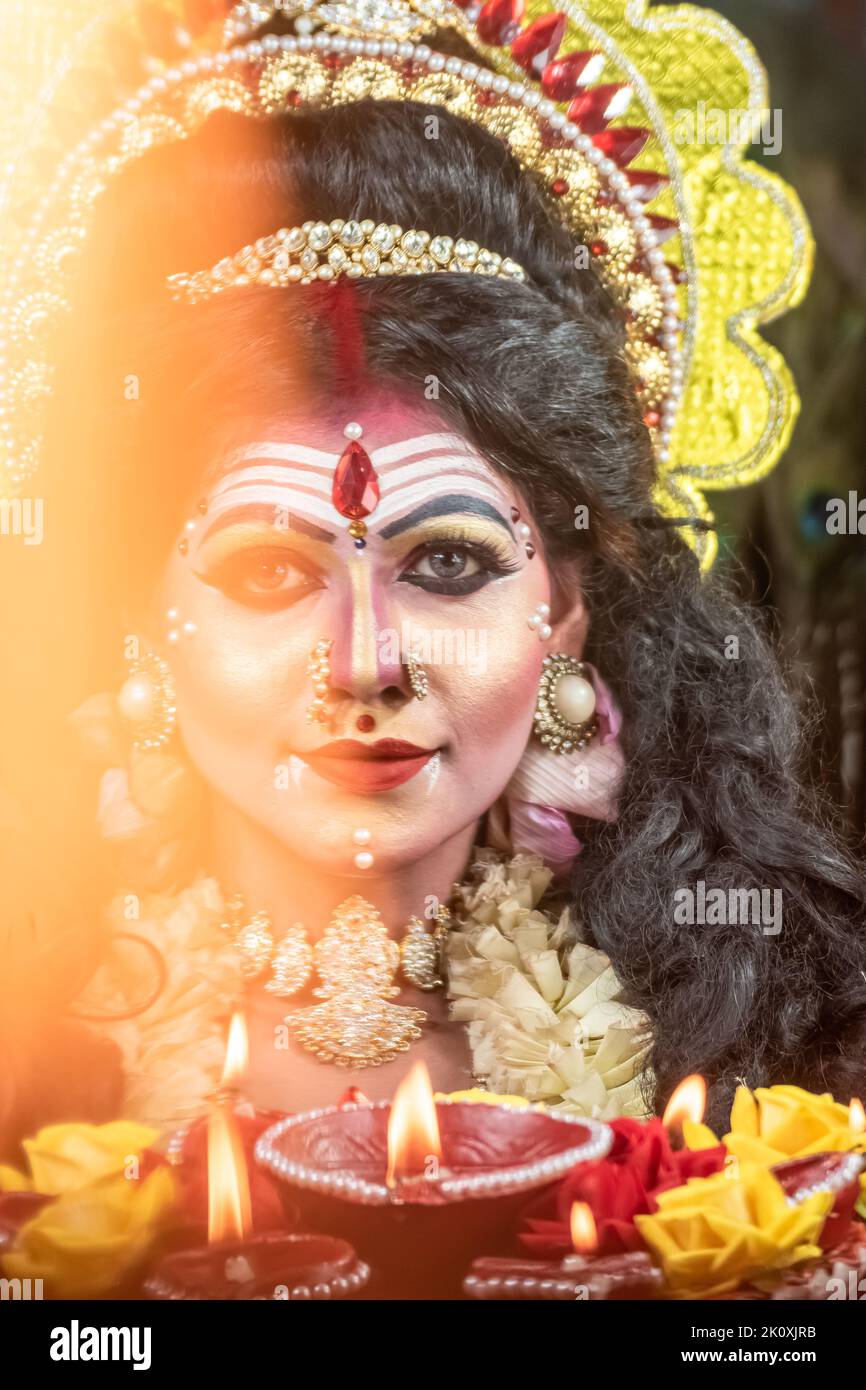 Agomoni concept photo shoot,Woman face with perfect makeup like goddess ...