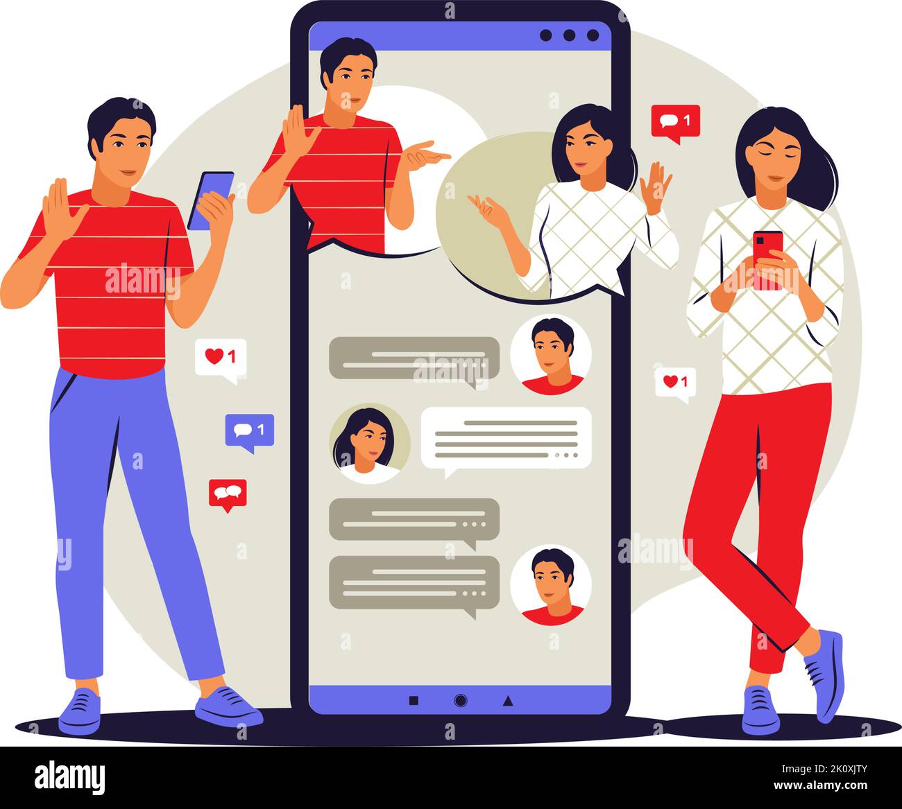 Messenger concept. People forwards messages to friends or colleagues ...