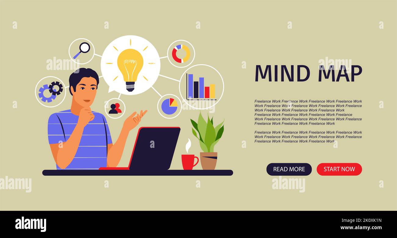 Mind map concept. Business idea generation. Landing page. Vector illustration. Flat Stock Vector ...
