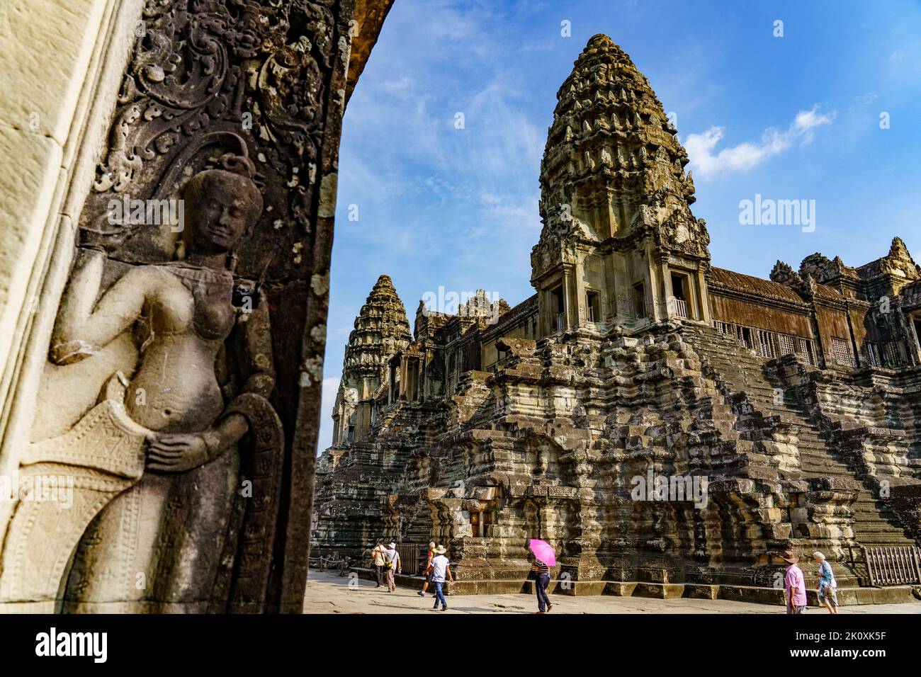 Cambodia. Siem Reap Province. A Devata sculpture at Angkor Wat (Temple ...