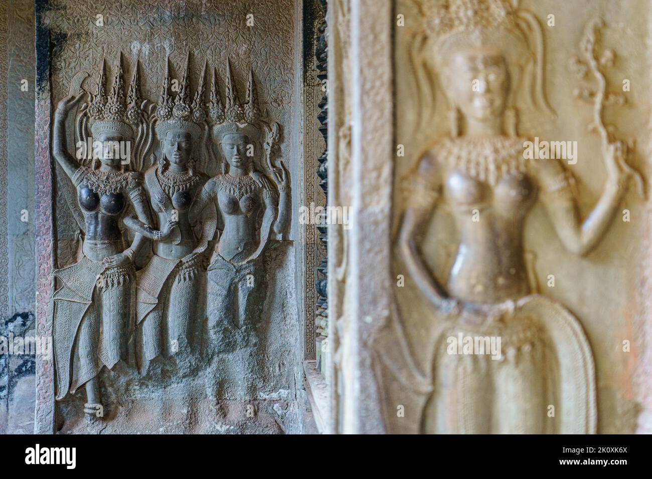 Cambodia. Siem Reap Province. A Devata sculpture at Angkor Wat (Temple City). A Buddhist and ...