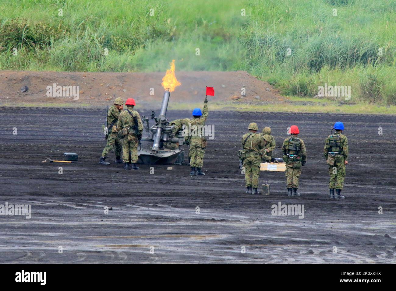 Japan Ground Self-Defense Force soldiers fire 120 mm mortar systems ...