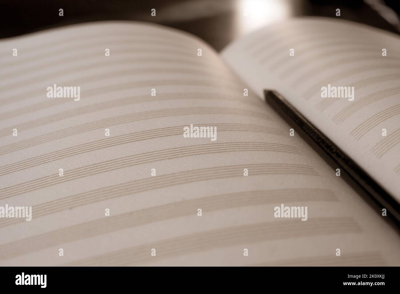 Empty music sheet with pencil. Music learning background. Open blank ...