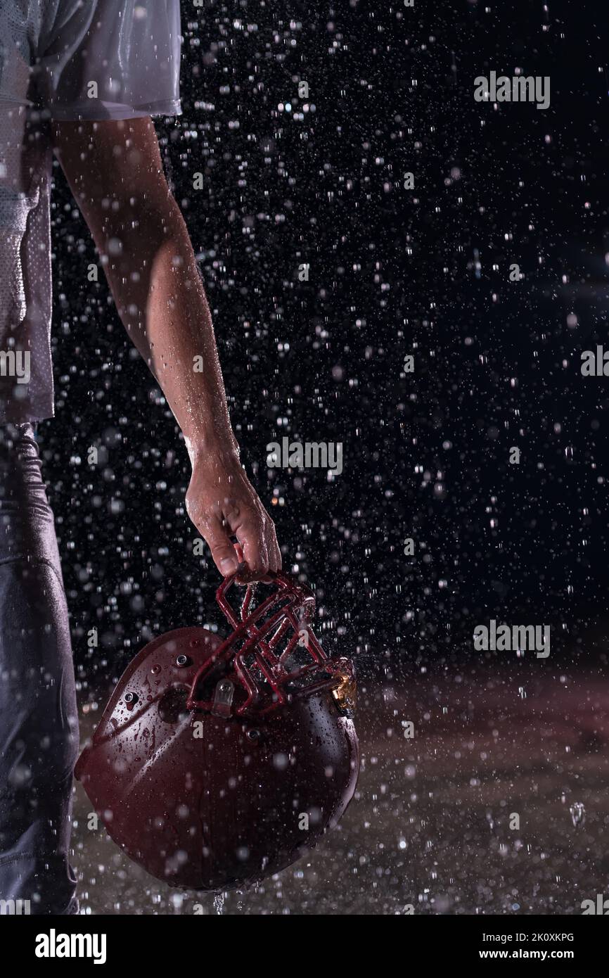 American Football Field: Lonely Athlete Warrior Standing on a Field ...