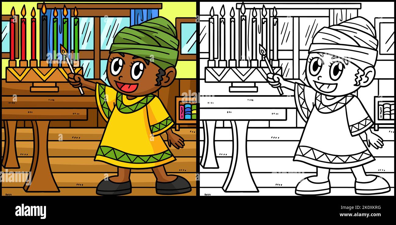 Kwanzaa Child Lighting Kinara Colored Illustration Stock Vector Image ...