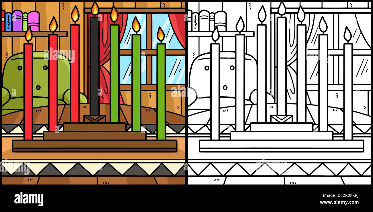 Kwanzaa Kinara Coloring Page Colored Illustration Stock Vector Image ...
