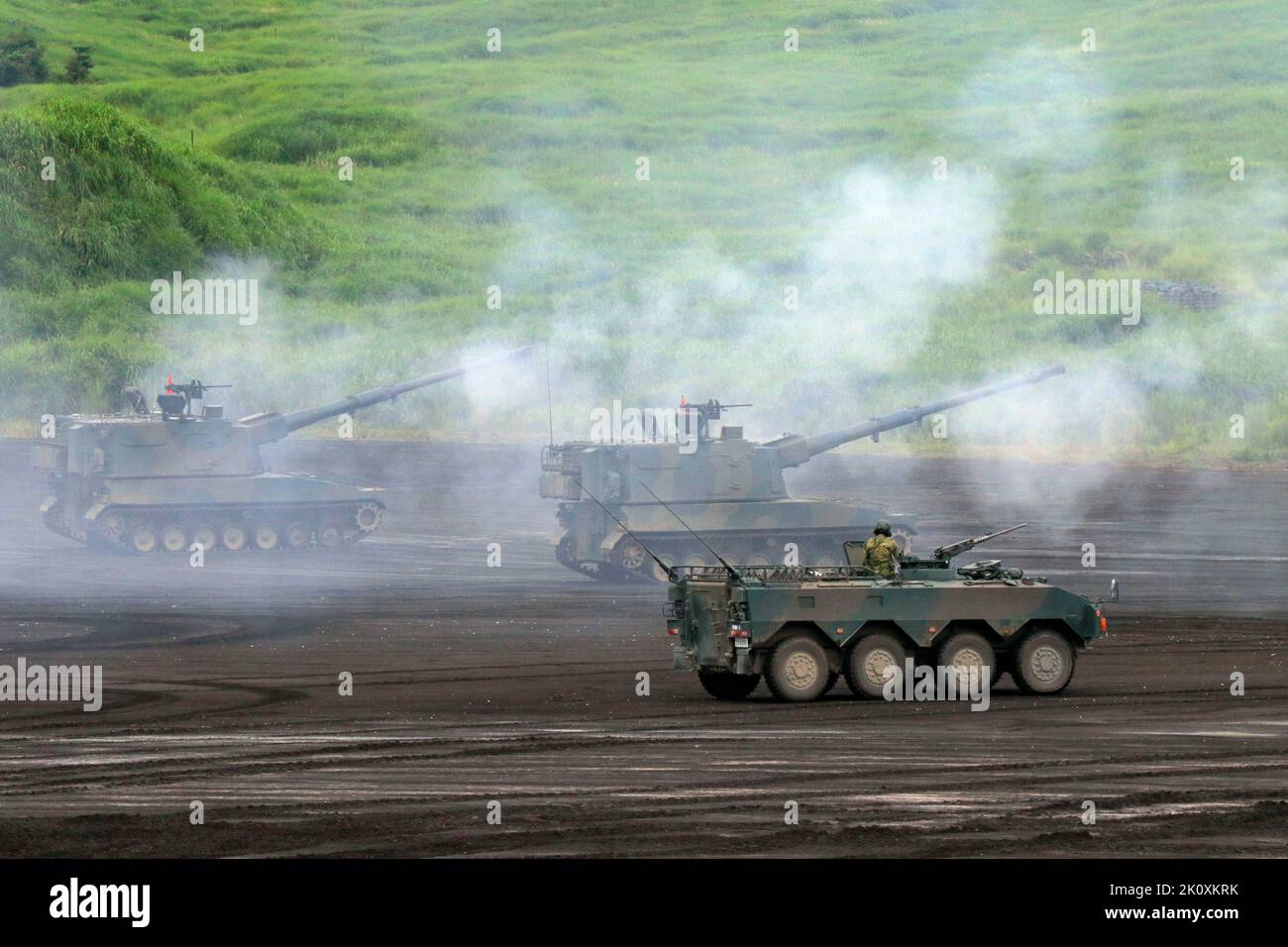JGSDF The Type 99 155 mm self-propelled howitzer, Type 96 Armored ...