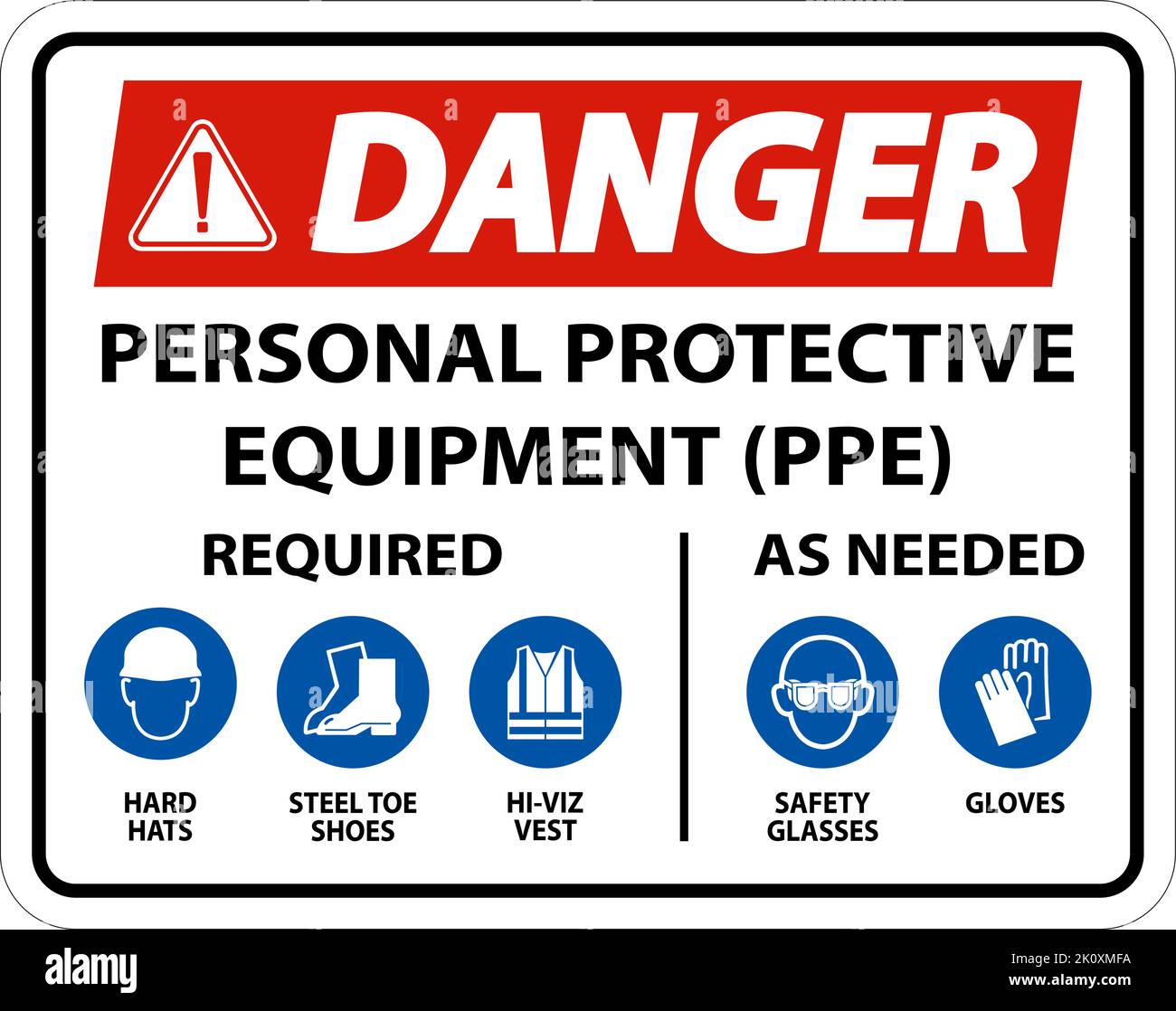Danger PPE Required As Needed Sign On White Background Stock Vector ...