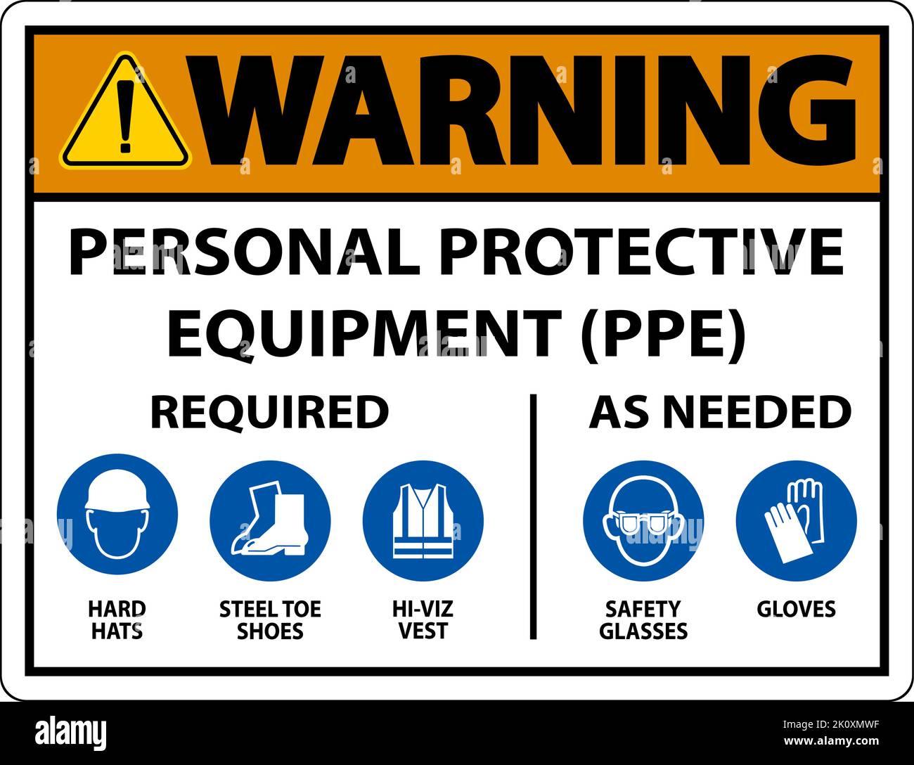 Warning PPE Required As Needed Sign On White Background Stock Vector ...