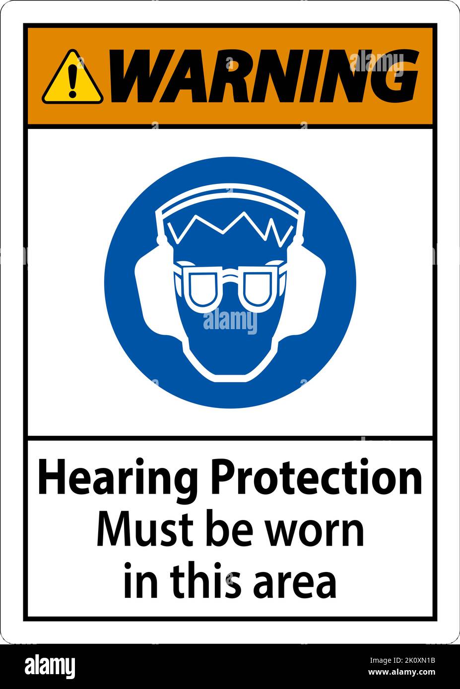 Warning Hearing Protection Must Be Worn Sign On White Background Stock ...