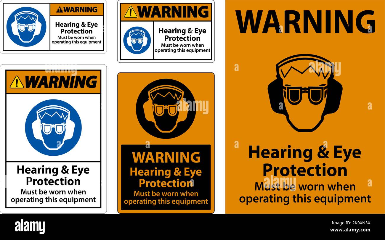 Warning Hearing and Eye Protection Sign On White Background Stock ...