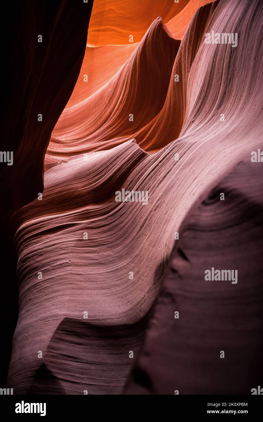 A vertical shot of rock formations in the Antelope Slot Canyon, Arizona ...