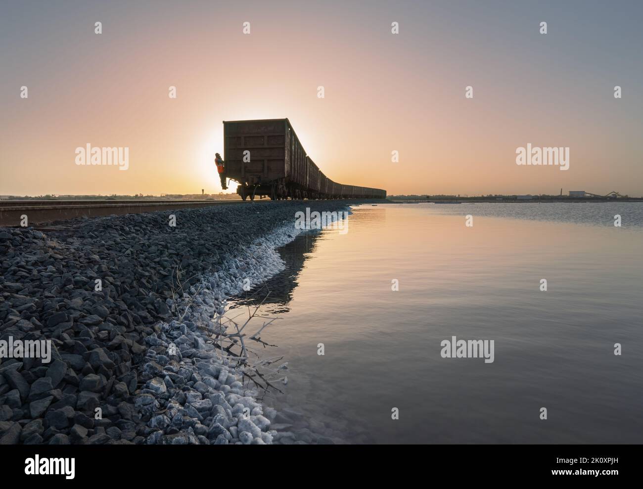 Salt mining train that transports salt extracted in Lake Baskunchak ...