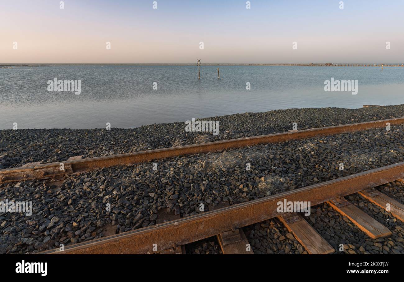 rails for the salt mining train on which salt extracted in Lake ...
