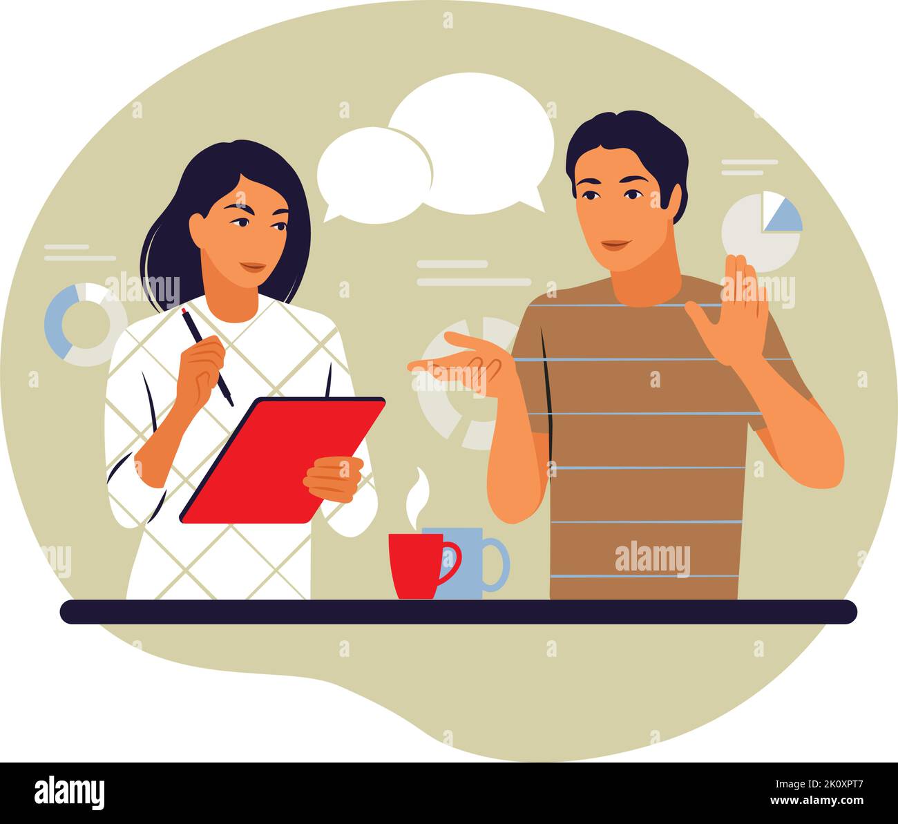 Taking notes concept. Woman taking notes. Vector illustration. Flat ...