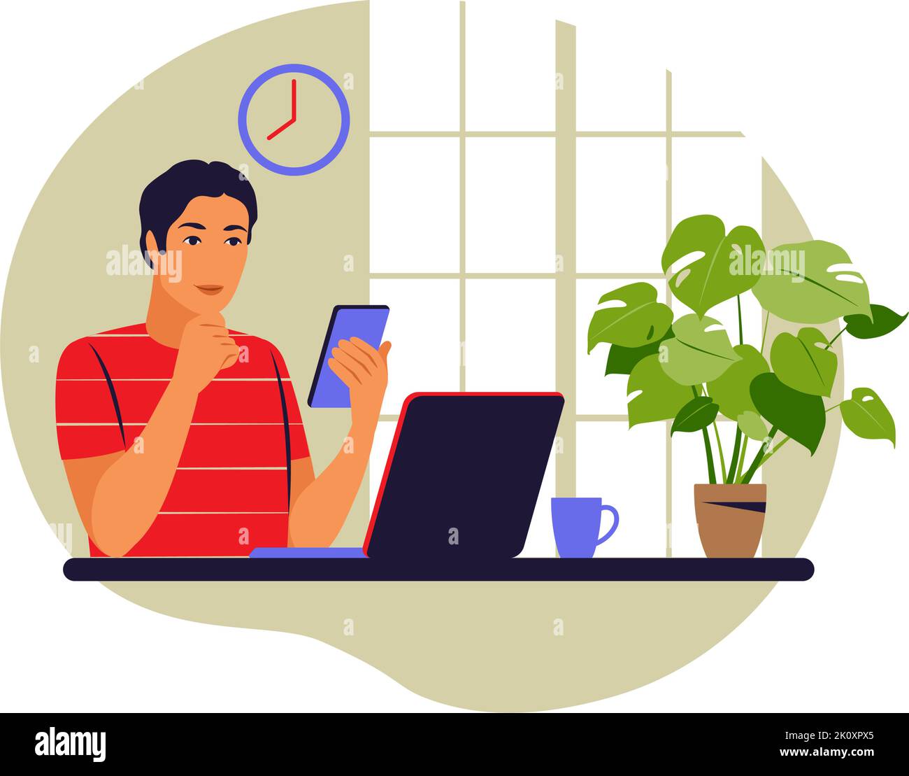 Telecommuting concept. Freelancer working from home. Vector ...