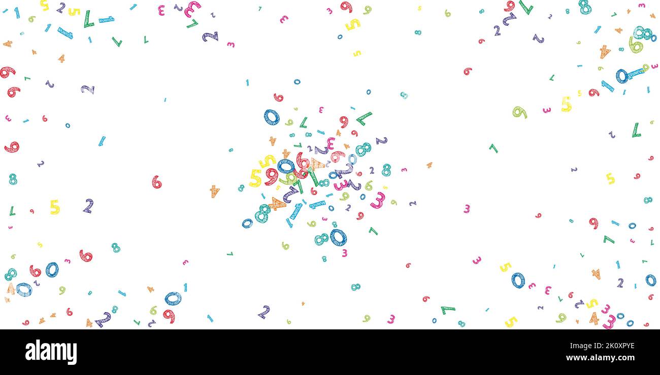 Falling colorful messy numbers. Math study concept with flying digits ...