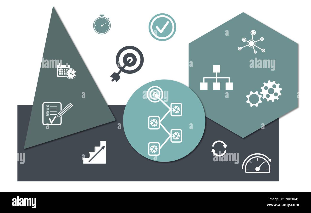 Concept of workflow with icons on geometric shapes background Stock ...