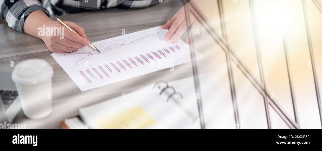Businesswoman analysing marketing data; multiple exposure Stock Photo ...
