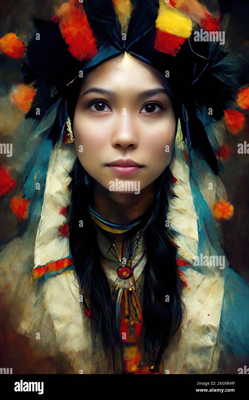 Native american indian woman face on abstract background Stock Photo ...