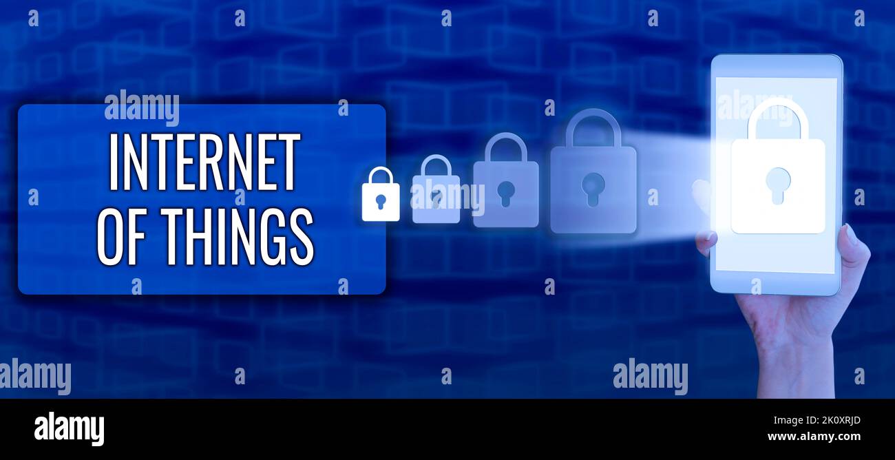 Hand writing sign Internet Of Thingsconnection of Devices to the Net to ...