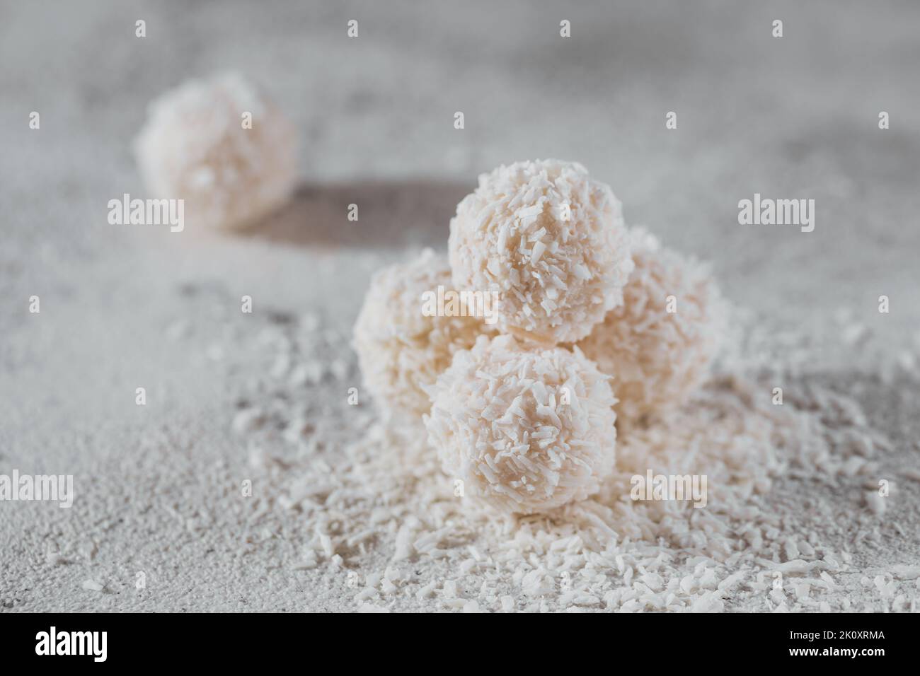 Coconut healthy sugarfree balls in coco flakes on white background ...
