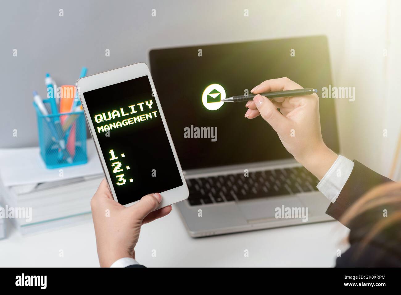 Text caption presenting Quality ManagementMaintain Excellence Level ...