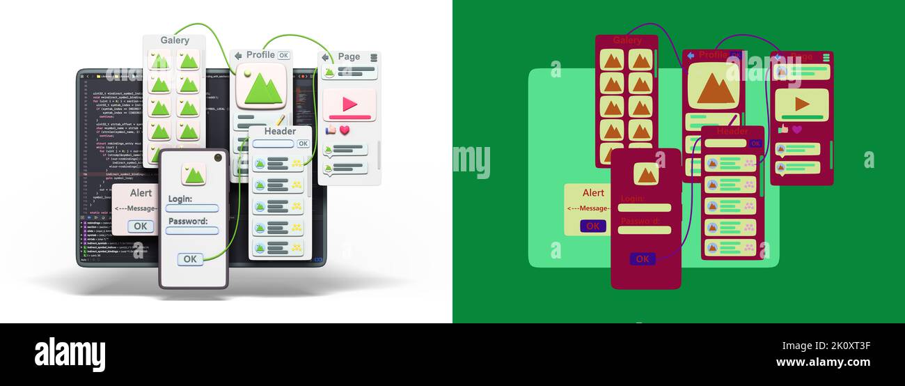mobile software development concept smatrphone with screens around ...