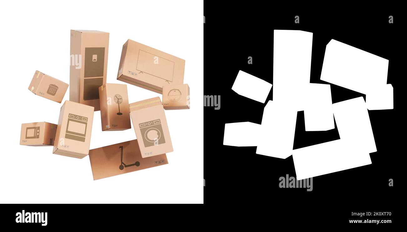 different appliance boxes 3d illustration on white with alpha Stock ...