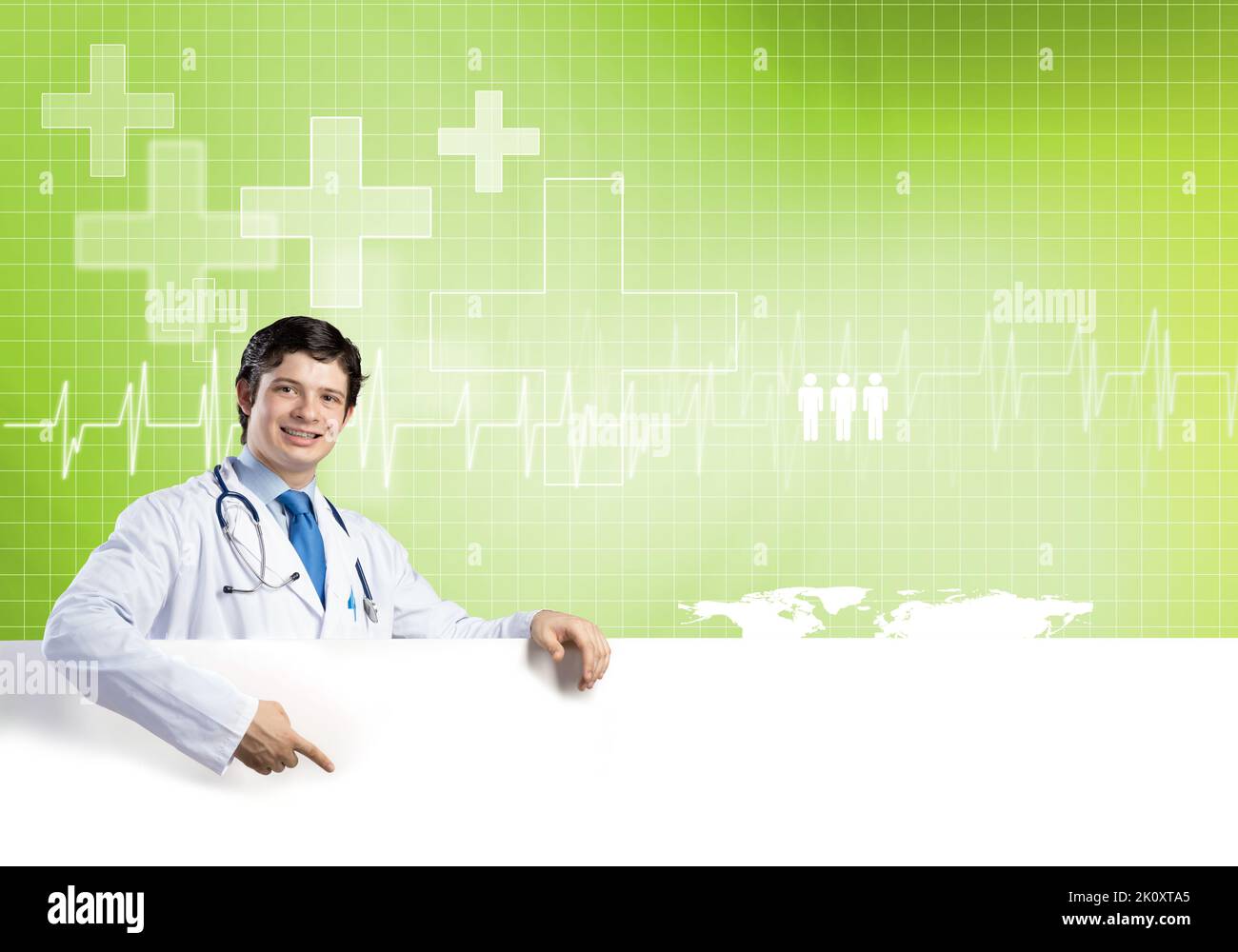 Doctor with banner Stock Photo - Alamy
