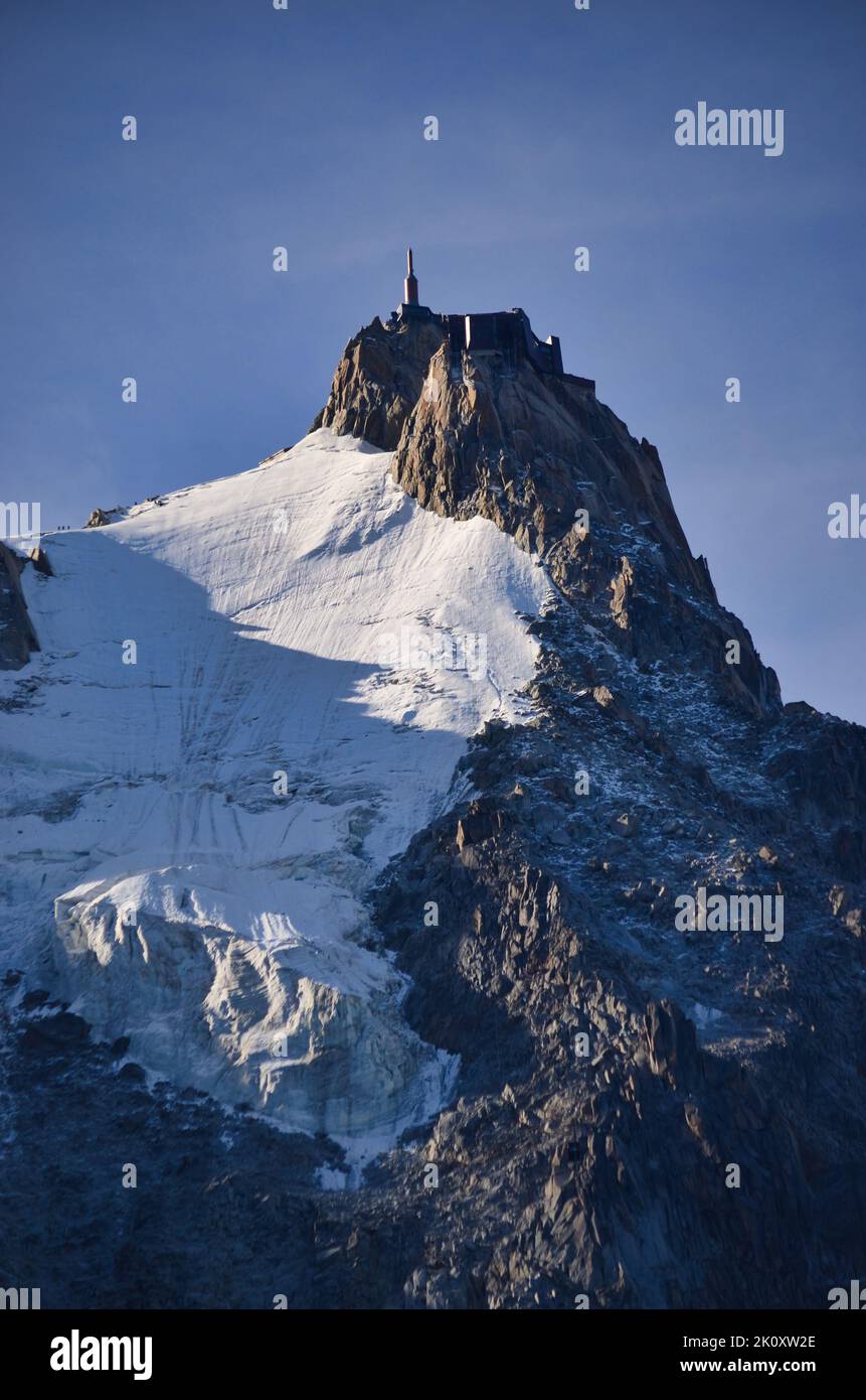 Aiguille du Midi near Chamonix in the French Alps. Mont Blanc massif ...