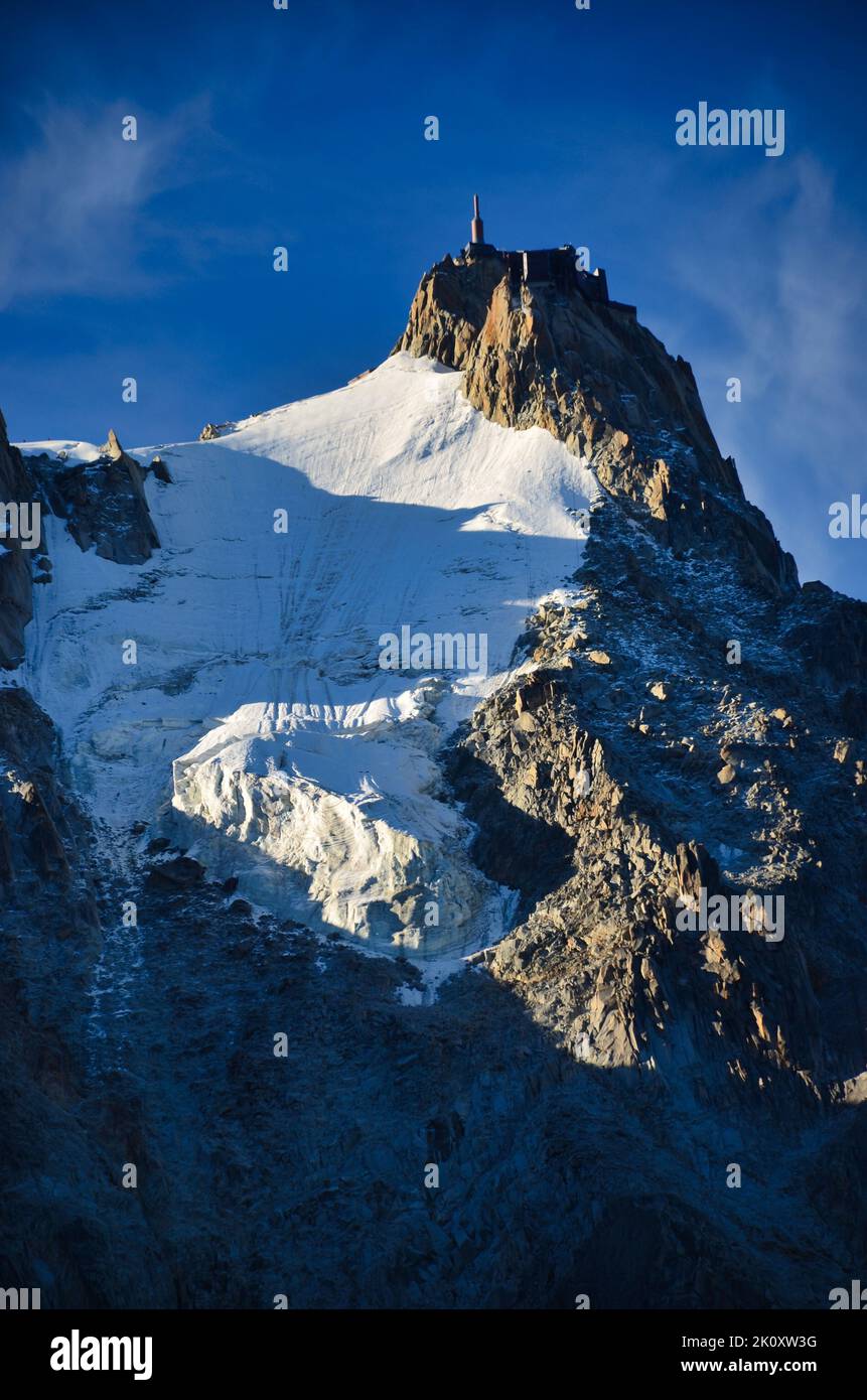 Aiguille du midi next to Mont Blanc. excursion destination from Chamonix. Stunning views over ...