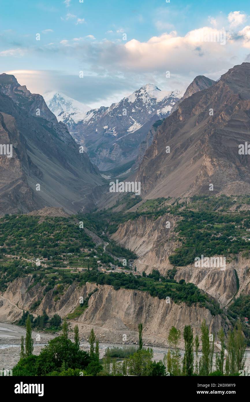 A vertical of Hunza valley, Karimabad, Karakoram highway, Pakistan ...