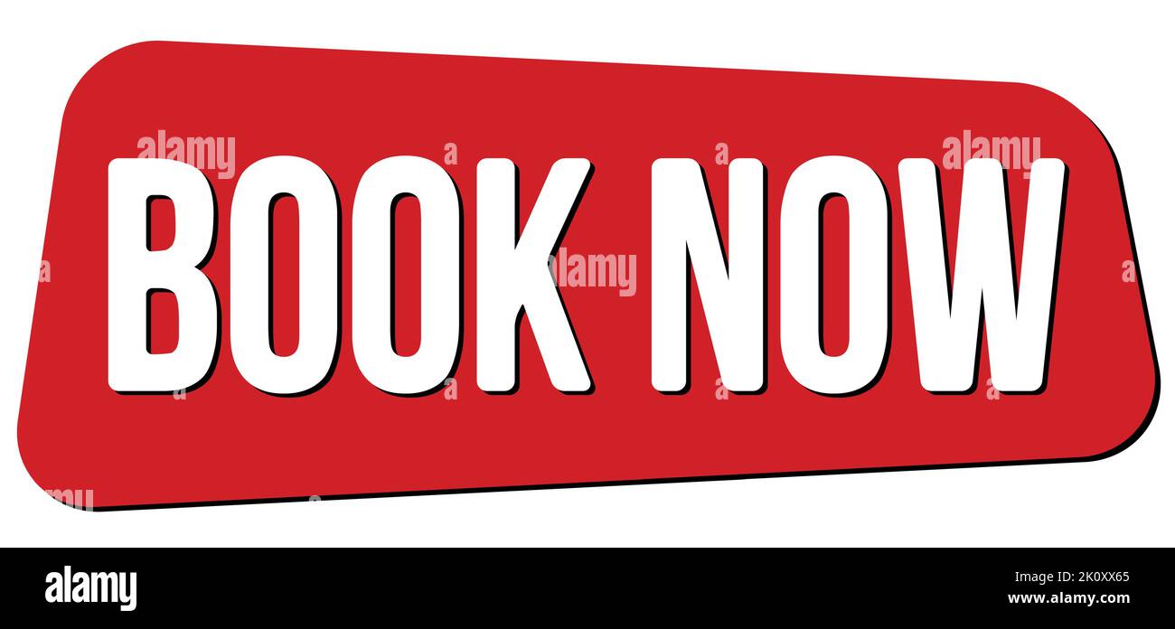 BOOK NOW text written on red trapeze stamp sign Stock Photo - Alamy