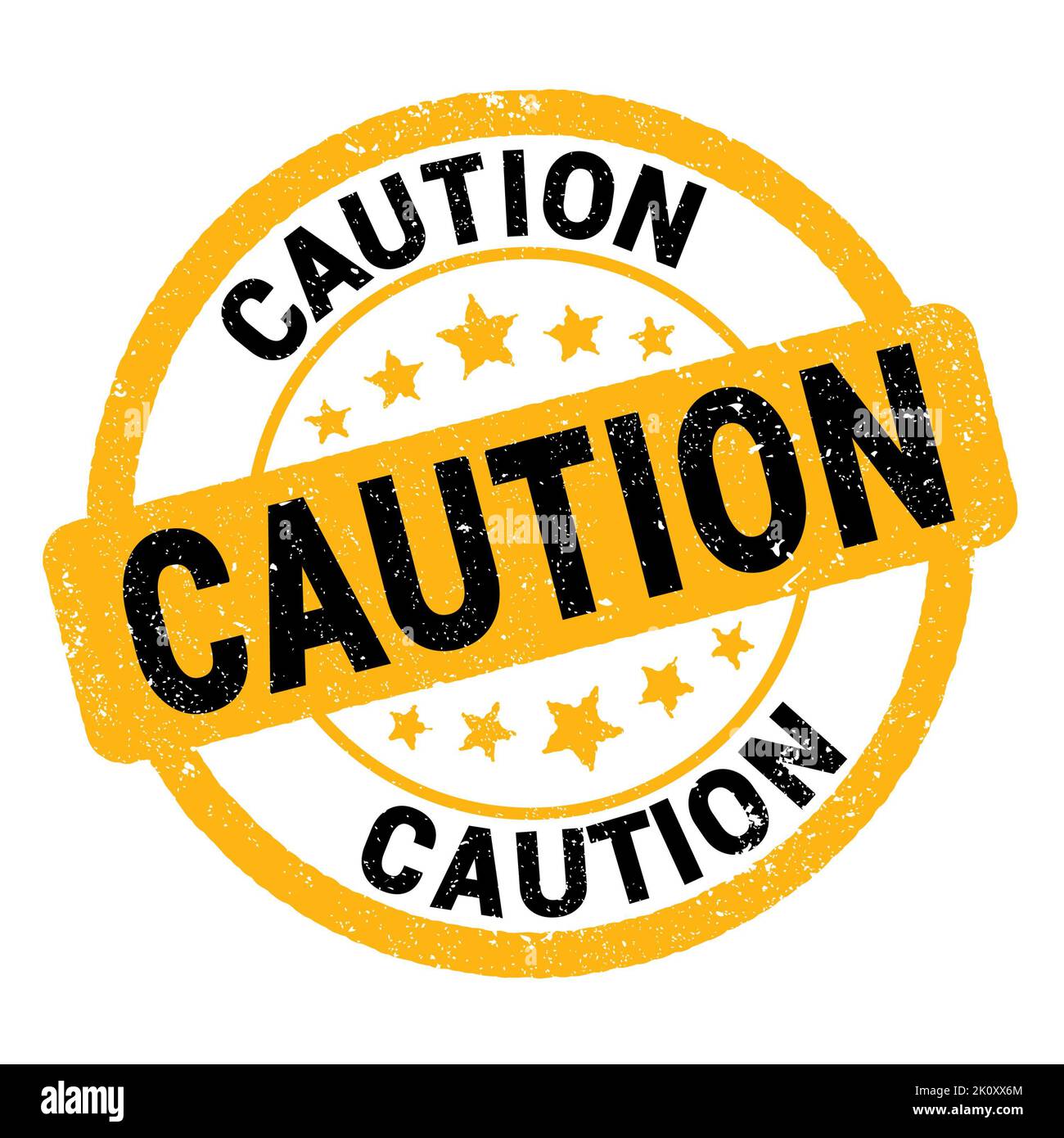 CAUTION text written on yellow-black grungy stamp sign Stock Photo - Alamy