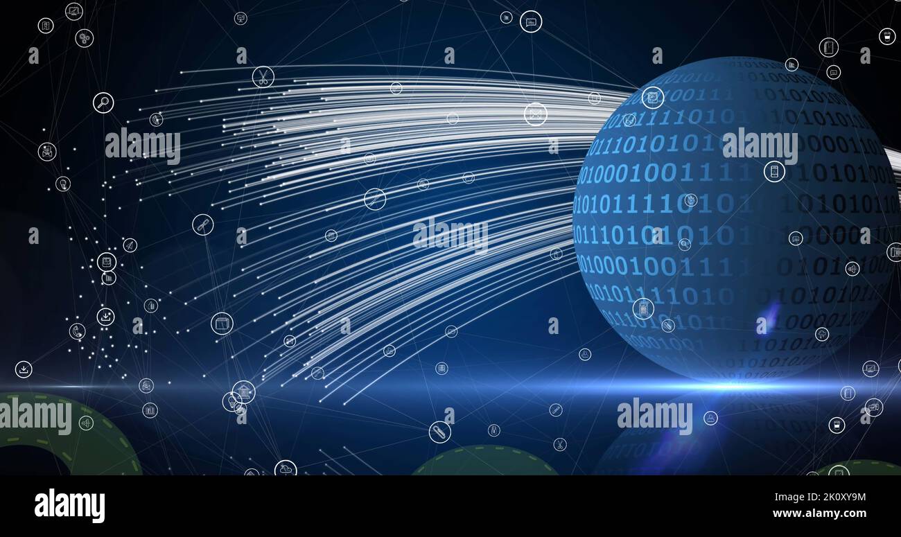Image of data processing over globe and question marks Stock Photo - Alamy