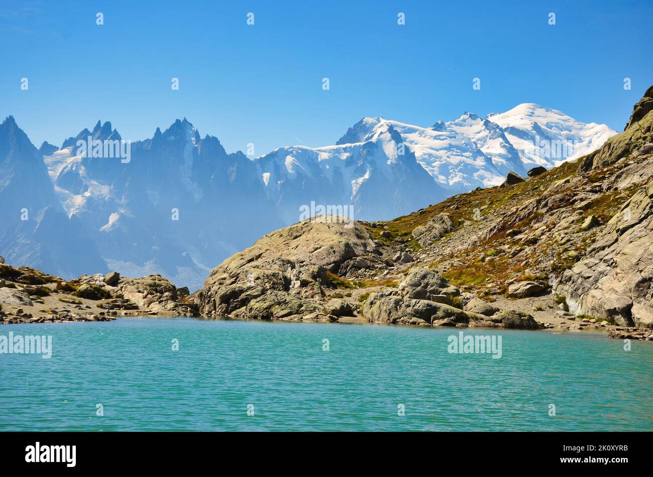 Lac Blanc with a view of Mont Blanc above Chamonix. Wonderful view over ...
