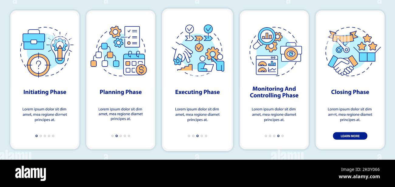 Phases Of Project Management Onboarding Mobile App Screen Stock Vector Image And Art Alamy