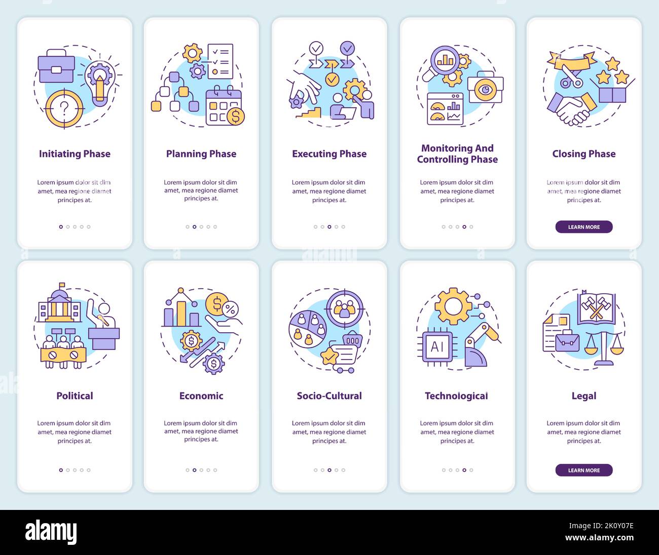 Pestle In Project Management Onboarding Mobile App Screen Set Stock Vector Image And Art Alamy